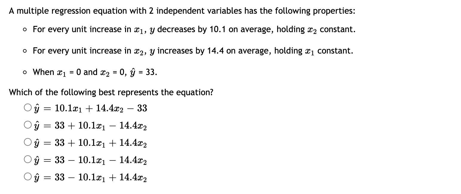 Solved A multiple regression equation with 2 independent | Chegg.com