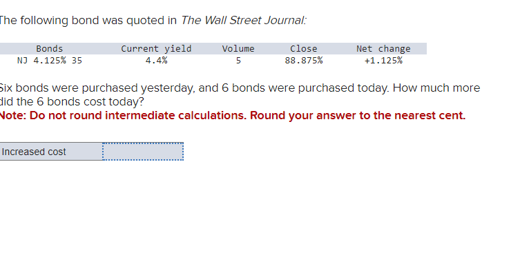 Solved The following bond was quoted in The Wall Street | Chegg.com