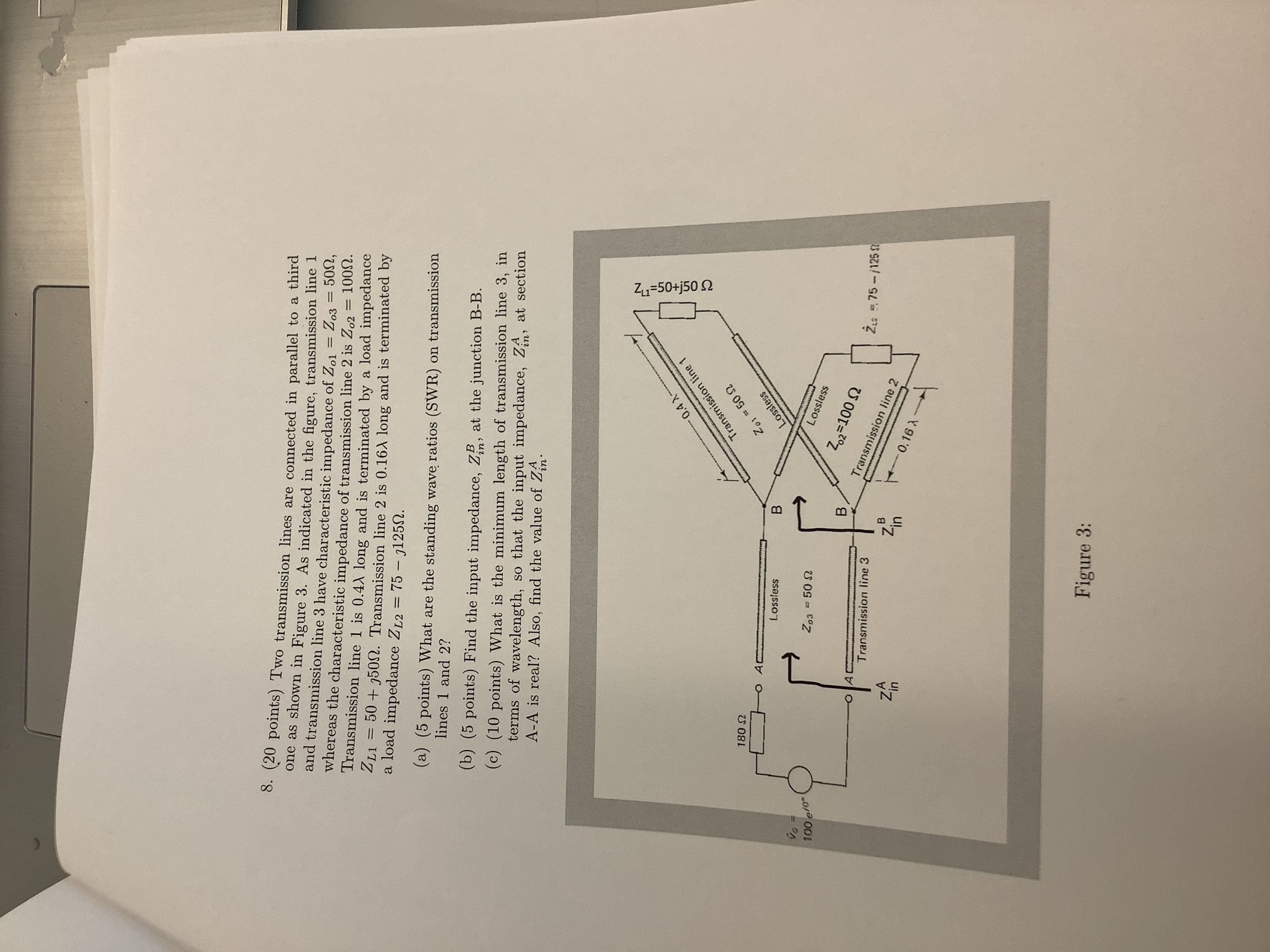 Solved 8. (20 points) Two transmission lines are connected | Chegg.com