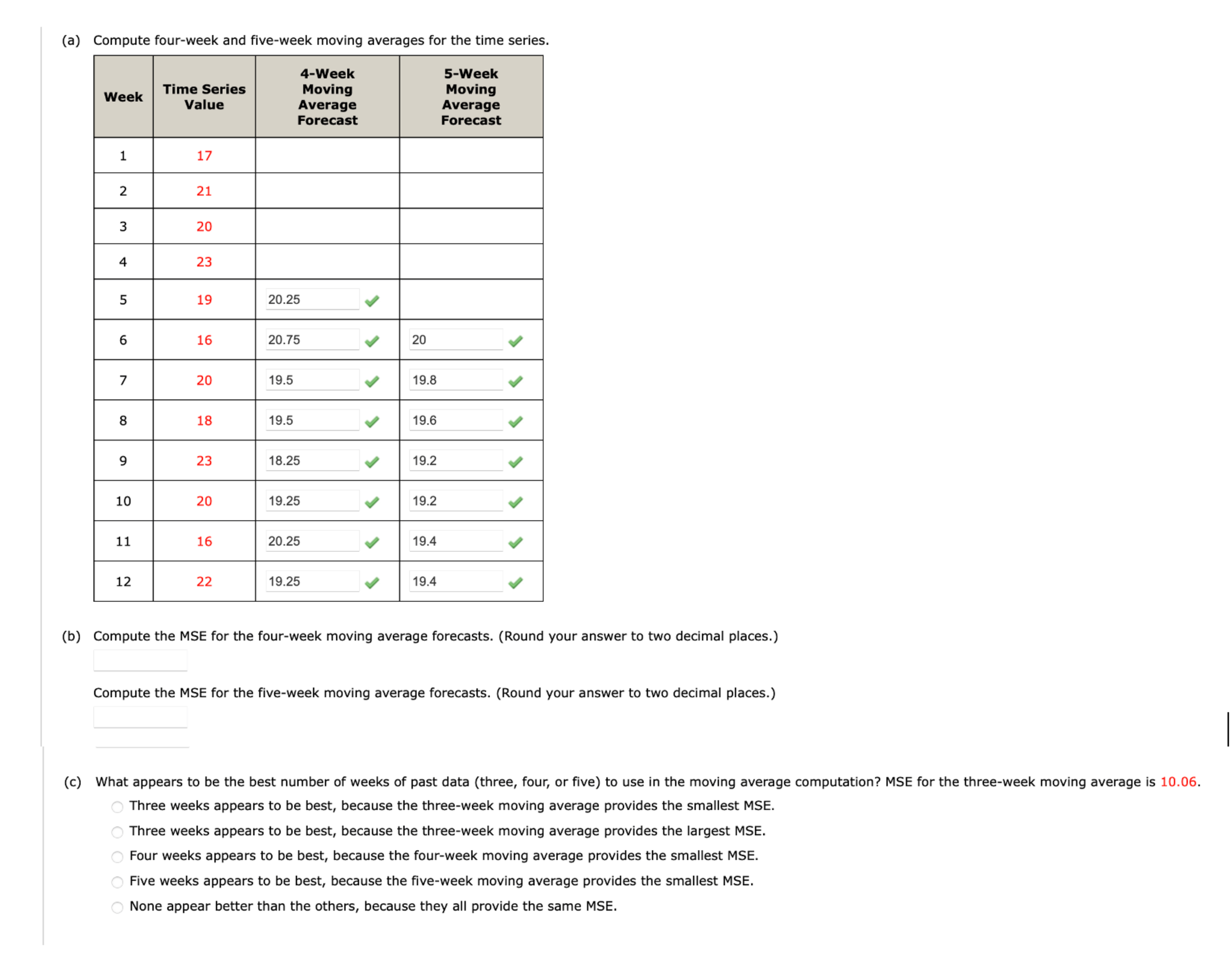 Solved (a) ﻿Compute four-week and five-week moving averages | Chegg.com