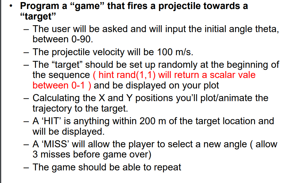 Solved Program a "game” that fires a projectile towards a | Chegg.com