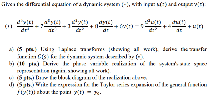 Solved Given the differential equation of a dynamic system | Chegg.com