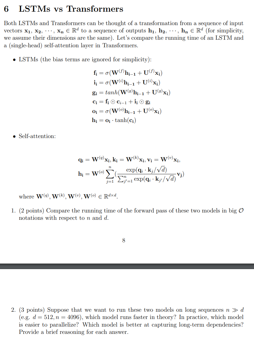 6 LSTMs vs Transformers Both LSTMs and Transformers | Chegg.com