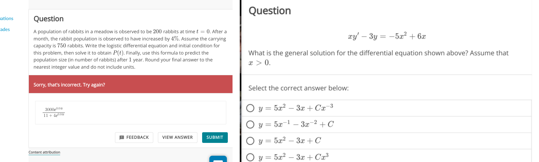 Solved Question Question A population of rabbits in a meadow | Chegg.com