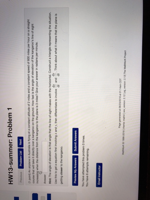 Solved HW13-summer: Problem 1 Previous (1 point) An airplane | Chegg.com