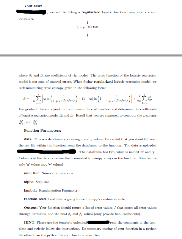 Solved Your task: , you will be fitting a regularized | Chegg.com