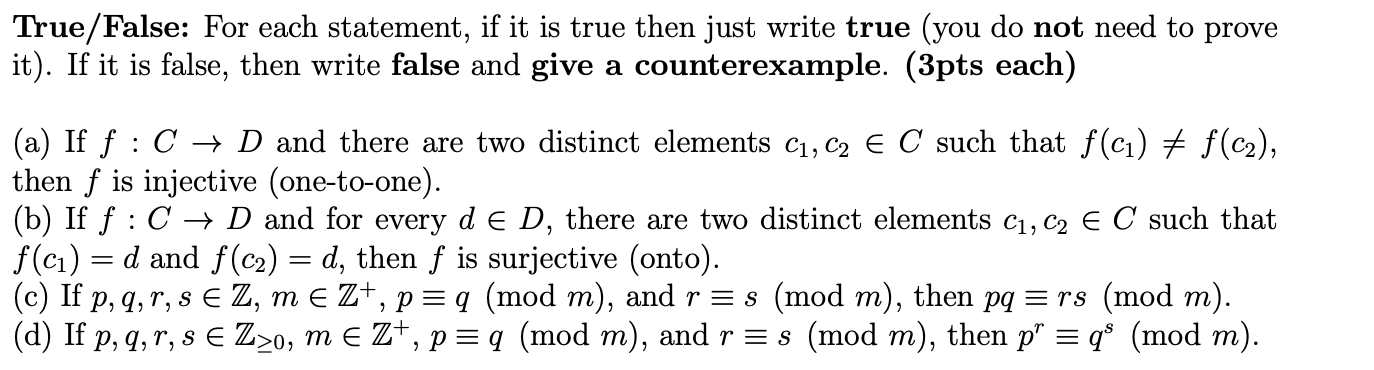 Solved True/False: For each statement, if it is true then | Chegg.com