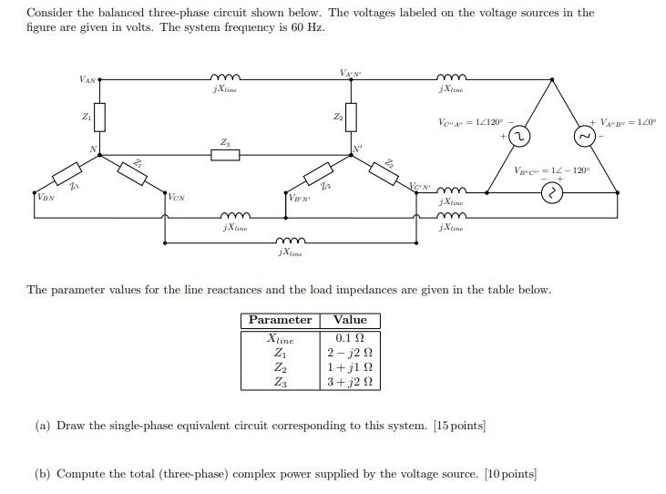 Solved Consider the balanced three-phase circuit shown | Chegg.com
