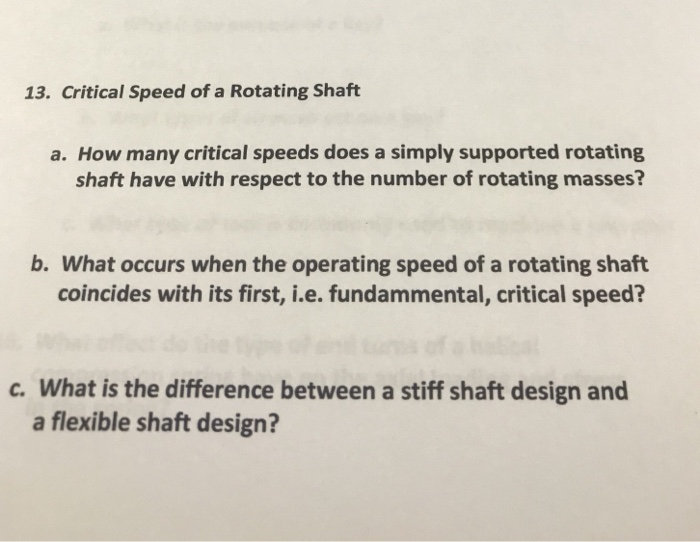 Solved 13. Critical Speed of a Rotating Shaft a. How many | Chegg.com