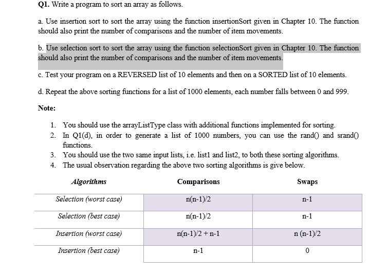 Solved Q1 Write A Program To Sort An Array As Follows A 9498