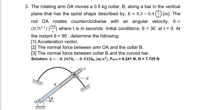 Solved 3. The rotating arm OA moves a 0.5 kg collar, B, | Chegg.com