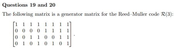 Solved Questions 19 and 20 The following matrix is a | Chegg.com