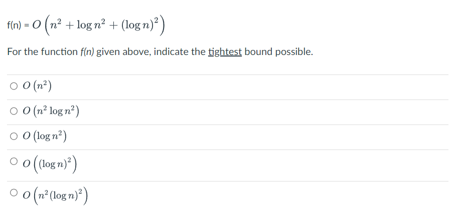 Solved F N O N2 Logn2 Logn 2 For The Function F N Given