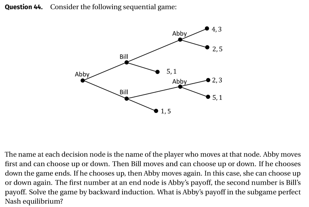 Solved Question 44. Consider the following sequential game: | Chegg.com