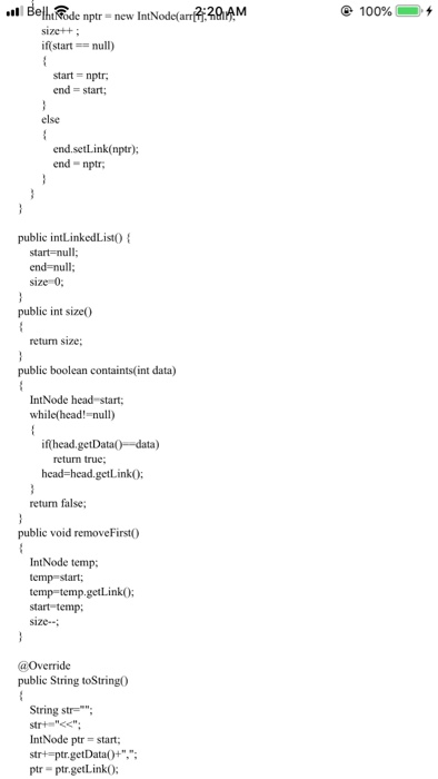 Solved Add the following methods to your IntLinkedList. | Chegg.com