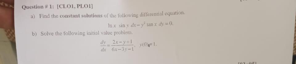 Solved Question \# 1: [CLO1, PLO1] a) Find the constant | Chegg.com