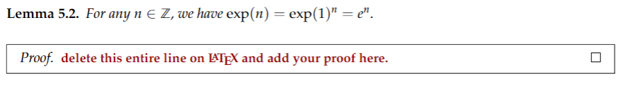 Solved Lemma 5.2. For any n∈Z, we have exp(n)=exp(1)n=en. | Chegg.com