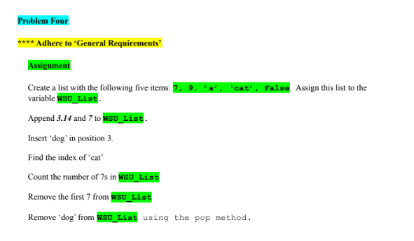 Solved Problem Four Adhere to 'General Requirements' Create | Chegg.com
