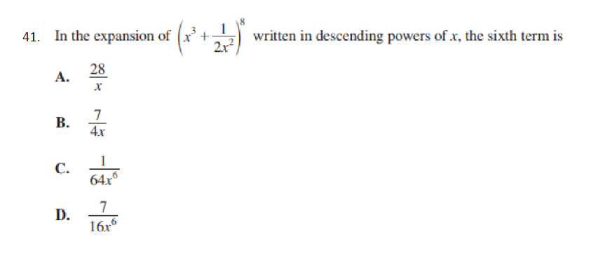 Solved 41. In the expansion of (x3+2x21)8 written in | Chegg.com