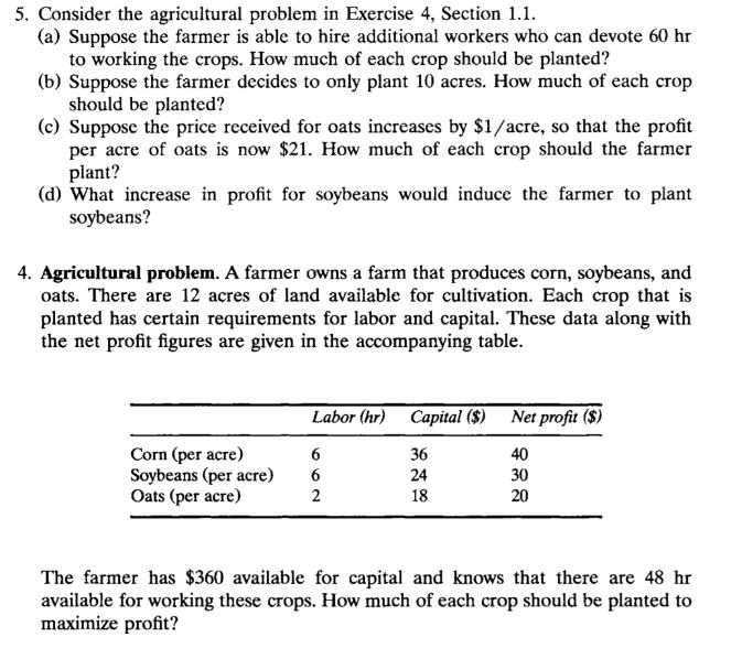 Solved 5. Consider the agricultural problem in Exercise 4, | Chegg.com