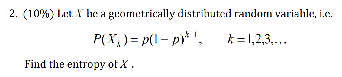 Solved (10%) ﻿Let x ﻿be a geometrically distributed random | Chegg.com