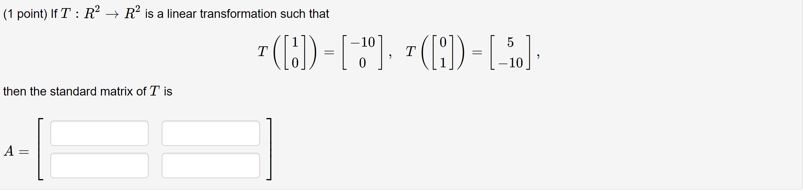 Solved (1 point) If T:R2→R2 is a linear transformation such | Chegg.com