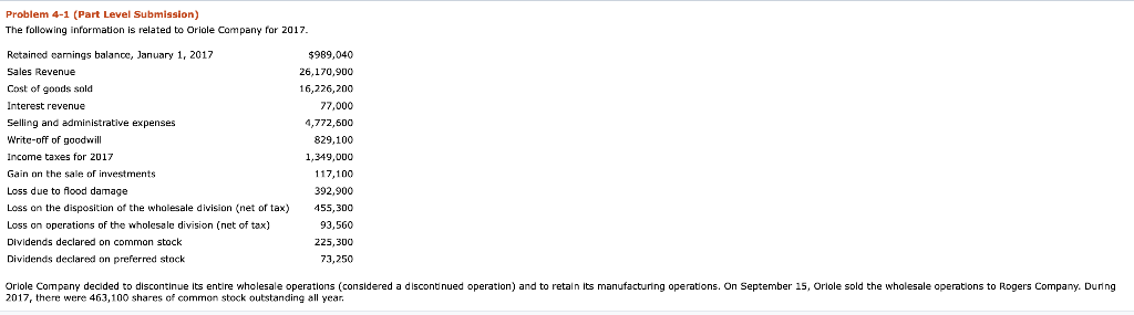 Solved Problem 4-1 (Part Level Submission) The following | Chegg.com