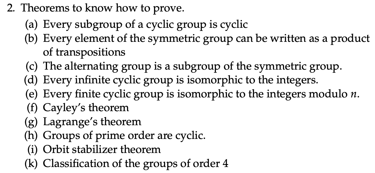 Solved Theorems to know how to prove.(a) ﻿Every subgroup of | Chegg.com