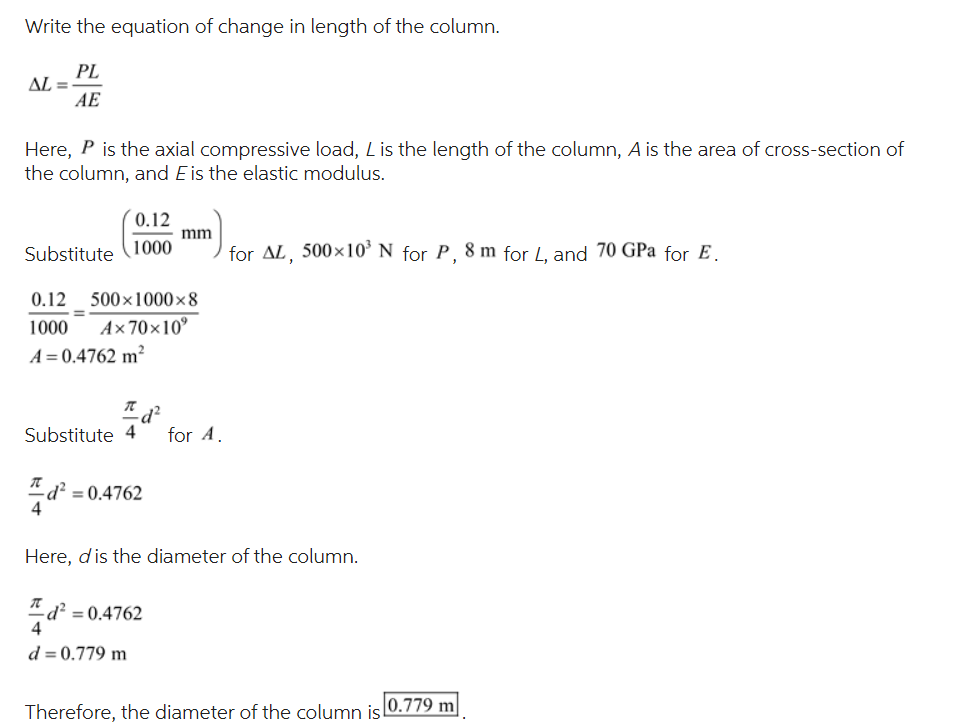 Solved Write the equation of change in length of the column. | Chegg.com