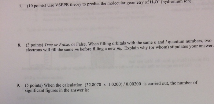 Solved Use Vsepr Theory To Predict The Molecular Geometry Of 9051