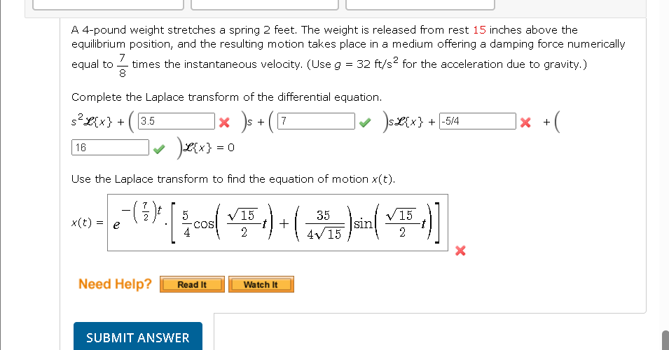 Solved A 4-pound weight stretches a spring 2 ﻿feet. The | Chegg.com