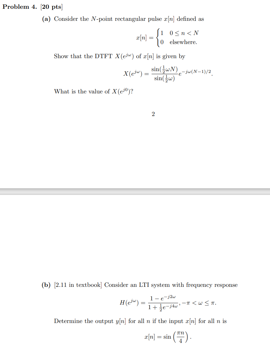 Solved (a) Consider the N-point rectangular pulse x[n] | Chegg.com
