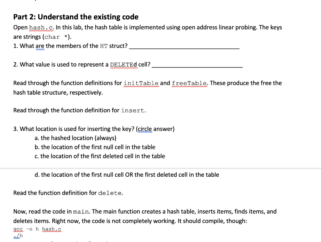 Solved hash.c /* CS 305 * Hashing lab * Author: Tammy | Chegg.com