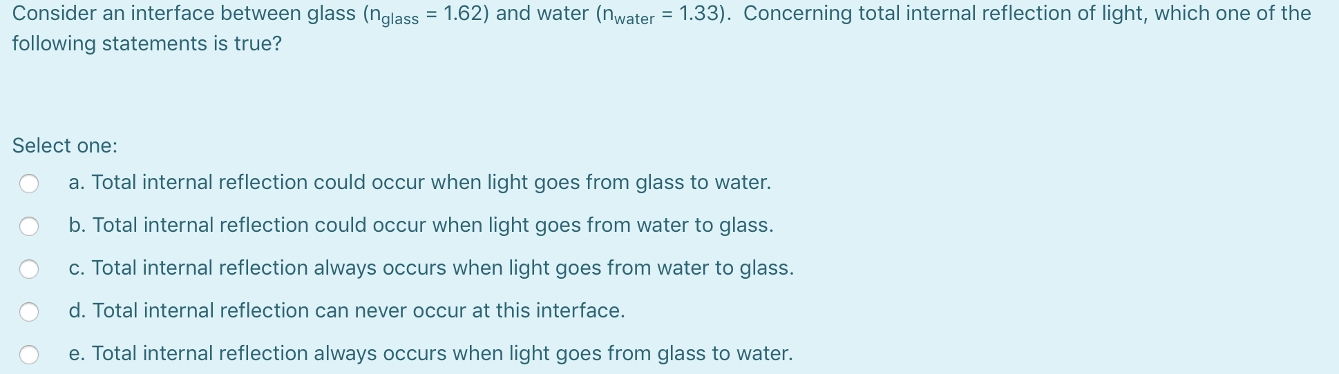 Solved Consider an interface between glass (nglass = 1.62) | Chegg.com