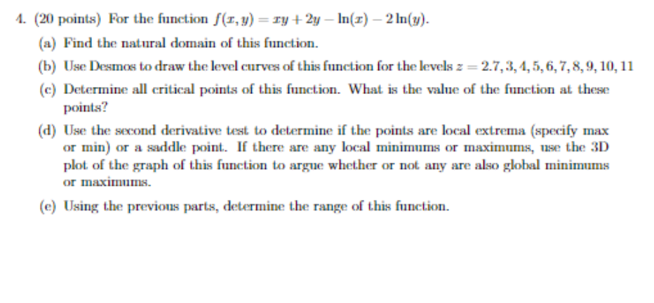 Solved 4. (20 points) For the function | Chegg.com