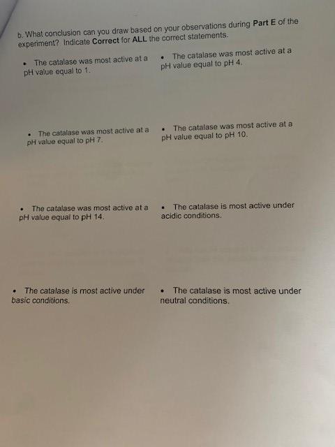 Solved E. Effect of pH on Catalase Activity Complete the | Chegg.com