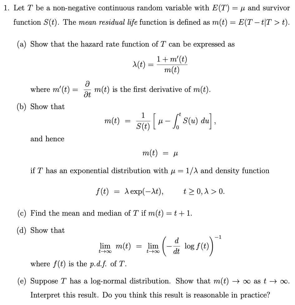 Solved Let T be a non-negative continuous random variable | Chegg.com