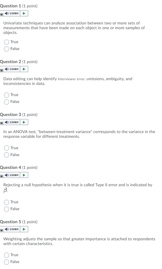Solved Question 1 (1 point) Listen Univariate techniques | Chegg.com