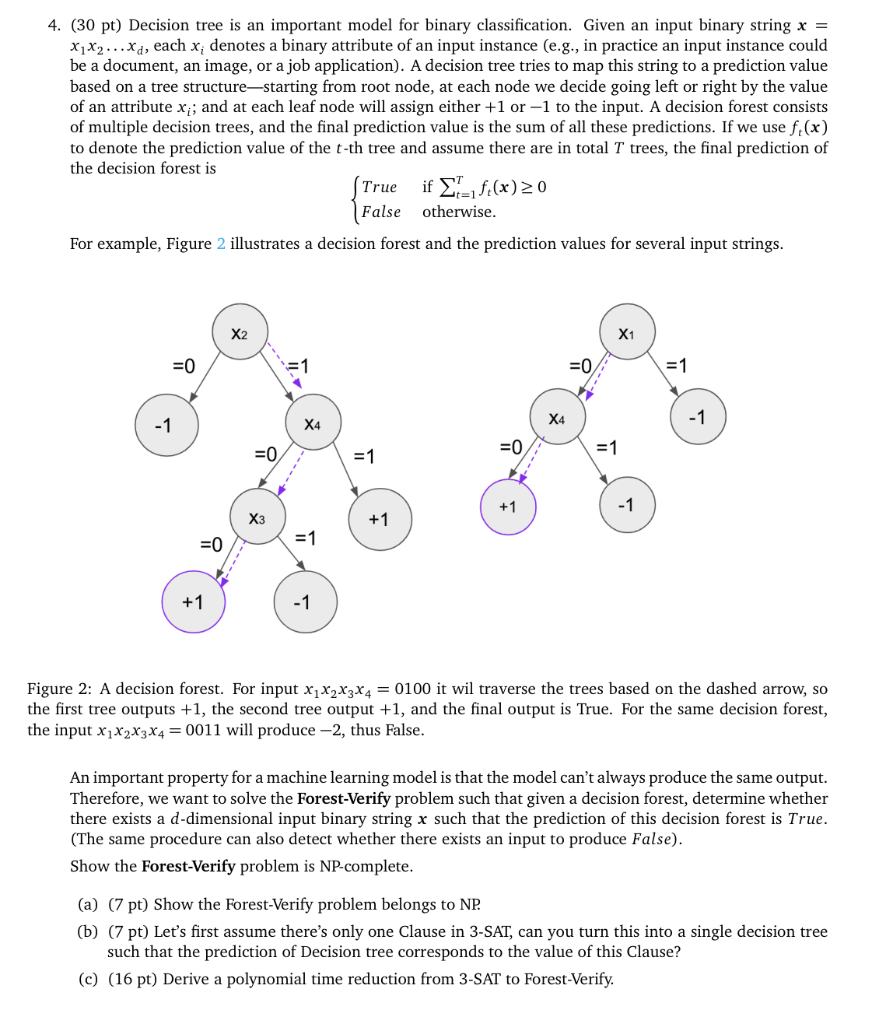 4. (30 pt) Decision tree is an important model for | Chegg.com