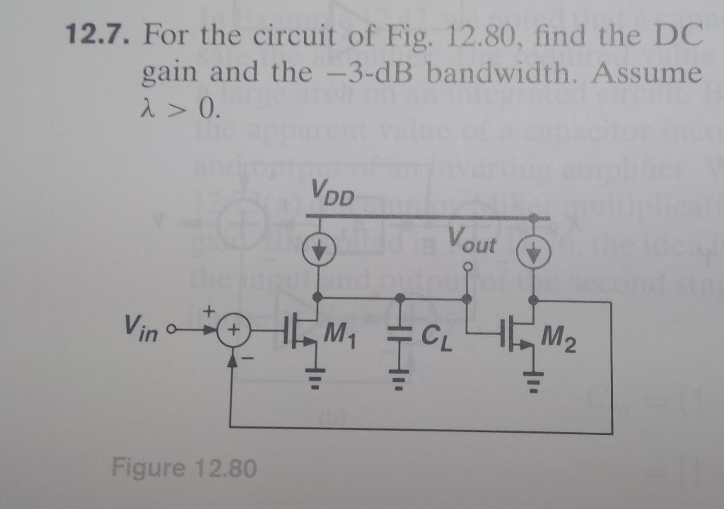 Solved 12.7. For the circuit of Fig. 12.80, find the DC gain | Chegg.com
