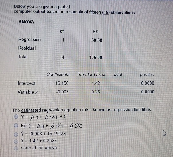 Solved Below you are given a partial computer output based | Chegg.com