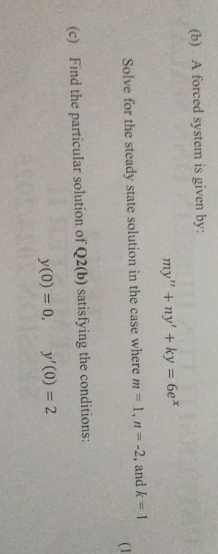 Solved (b) ﻿A forced system is ﻿given | Chegg.com