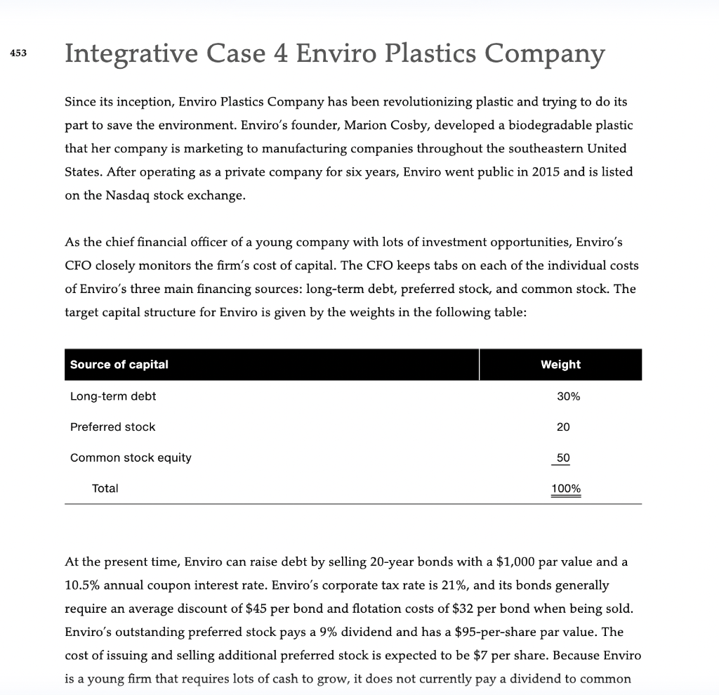 Solved Integrative Case 4 Enviro Plastics Company Since its | Chegg.com
