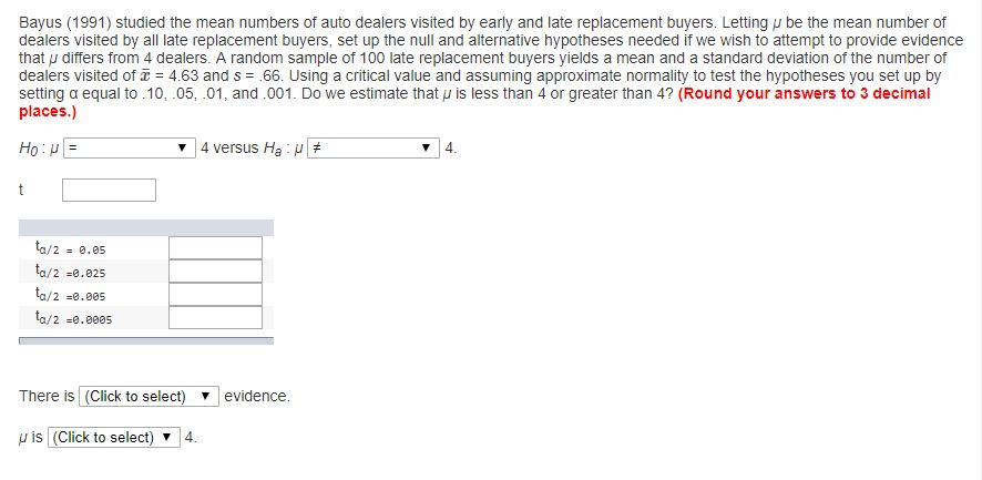 Solved Bayus (1991) studied the mean numbers of auto dealers | Chegg.com
