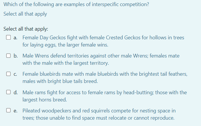Solved Which of the following are examples of interspecific | Chegg.com