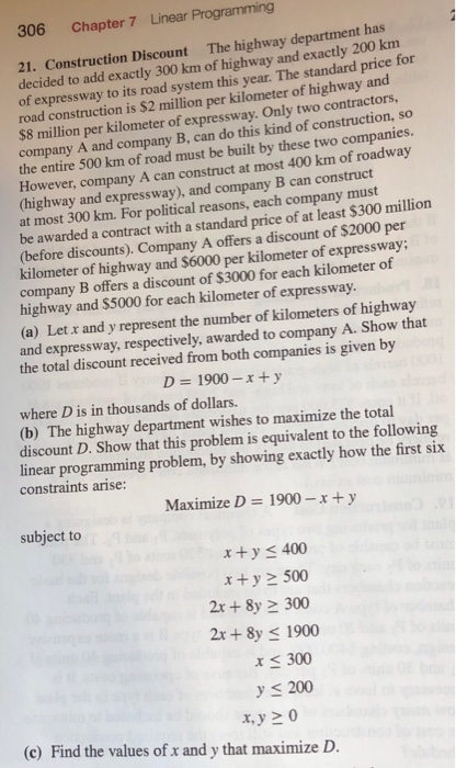 Solved 306 Chapter 7 Linear Programming 21. Construction | Chegg.com Solved 306 Chapter 7 Linear Programming 21. Construction | Chegg.com