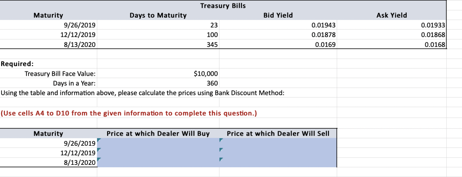 Solved Treasury Bills Days to Maturity Bid Yield Ask Yield | Chegg.com