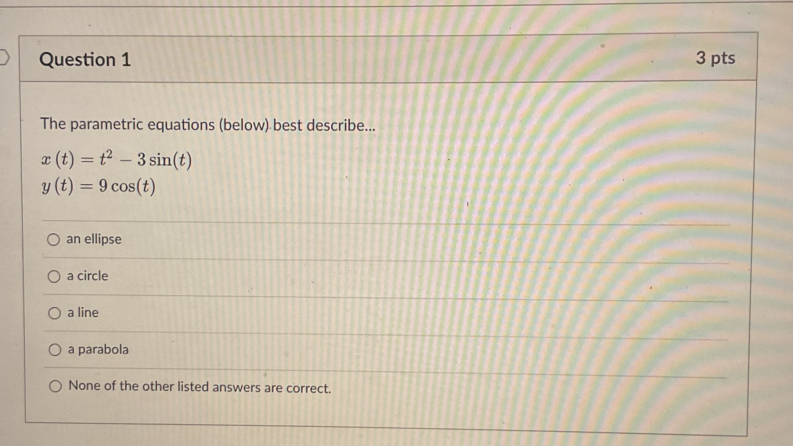 Solved The parametric equations (below). best describe... | Chegg.com