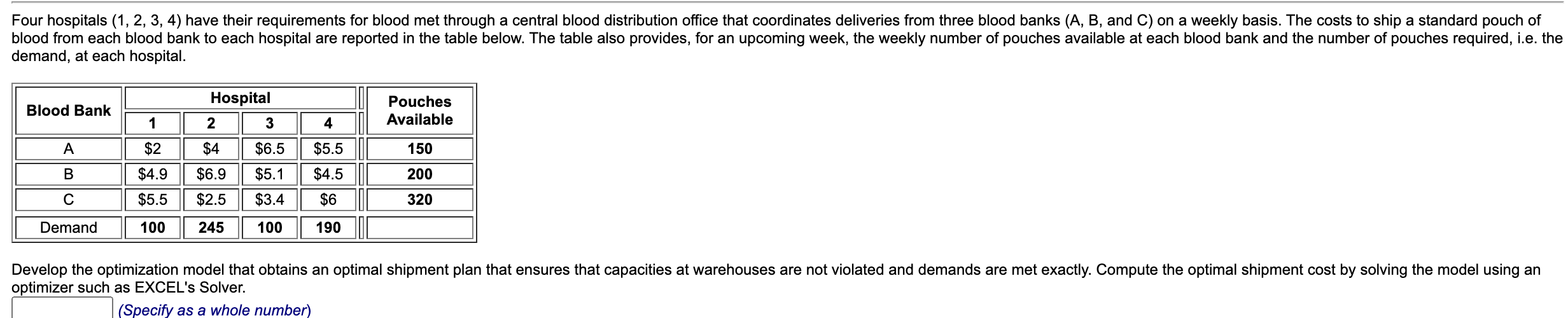 Solved optimizer such as EXCEL's Solver. (Specify as a whole | Chegg.com