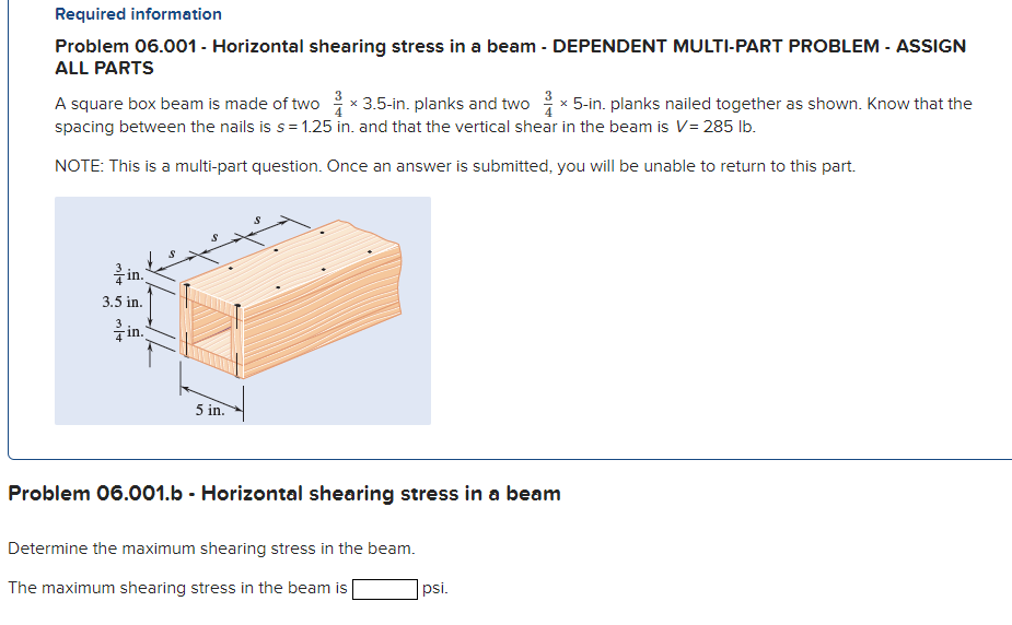 Solved Problem 06.001 - Horizontal shearing stress in a beam | Chegg.com